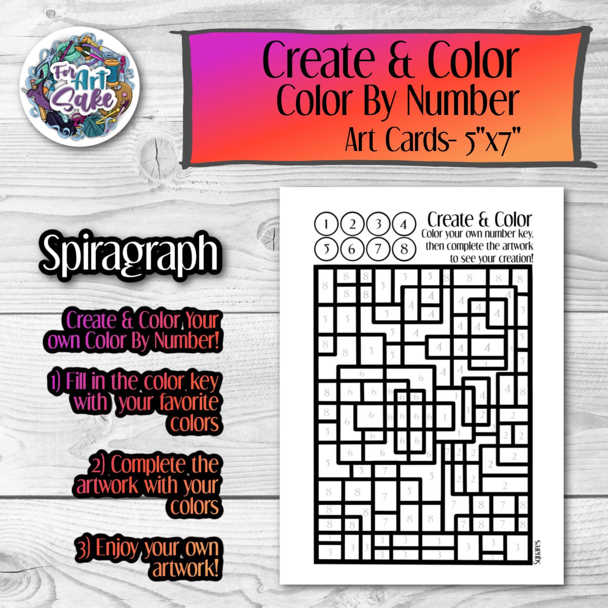 Create & Color By Number Art Card- Squares | For Art Sake Stickers